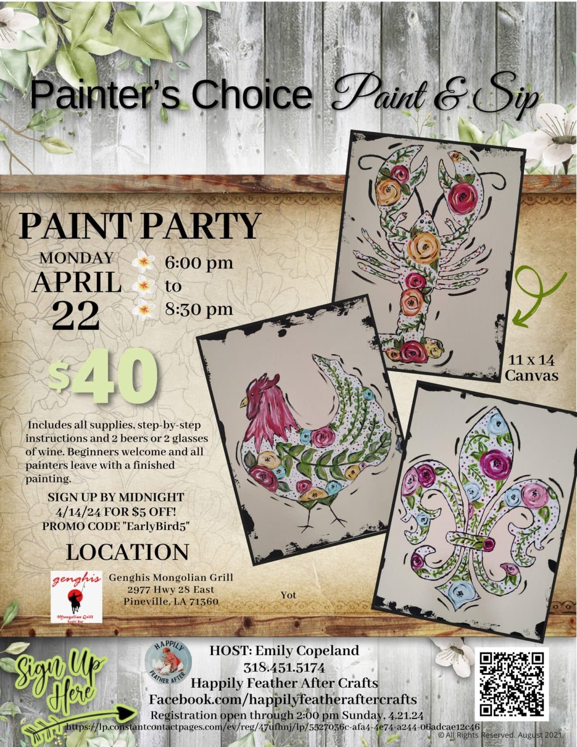 Floral Painter’s Choice Paint & Sip – Explore Alexandria Pineville Louisiana